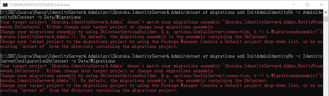 Create database migration error · Issue #176 · skoruba/IdentityServer4.Admin · GitHub