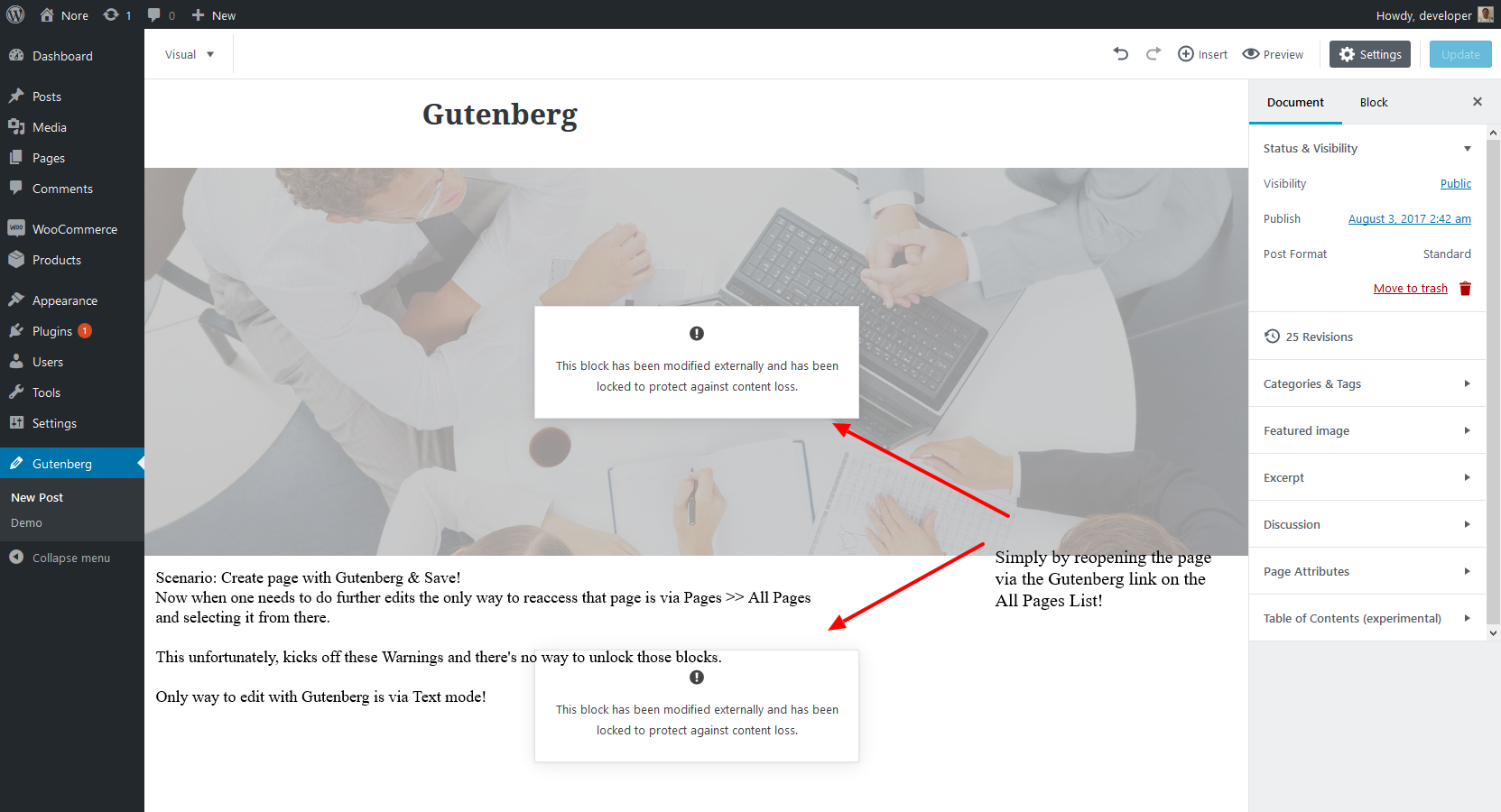 Warning: Modified Externally & Locked! · Issue #2197 · WordPress/gutenberg · GitHub