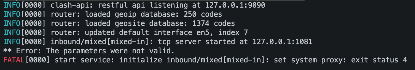 mac 设置系统代理错误 set system proxy: exit status 4 · Issue #426 · SagerNet/sing-box · GitHub