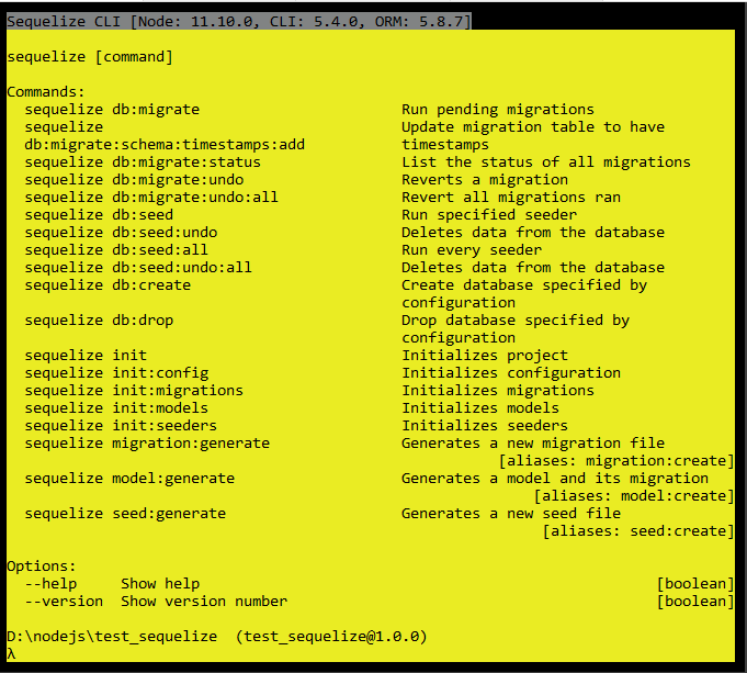Blank output using `sequelize` command in cmder terminal · Issue #792 · sequelize/cli · GitHub
