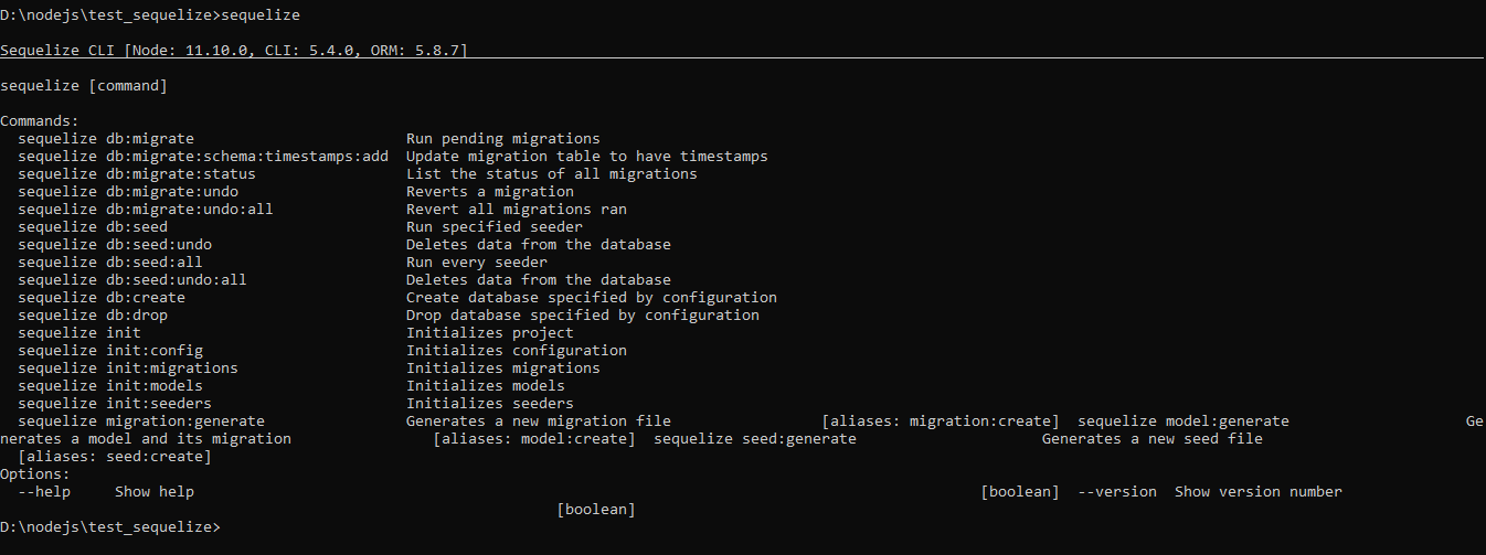 Blank output using `sequelize` command in cmder terminal · Issue #792 · sequelize/cli · GitHub