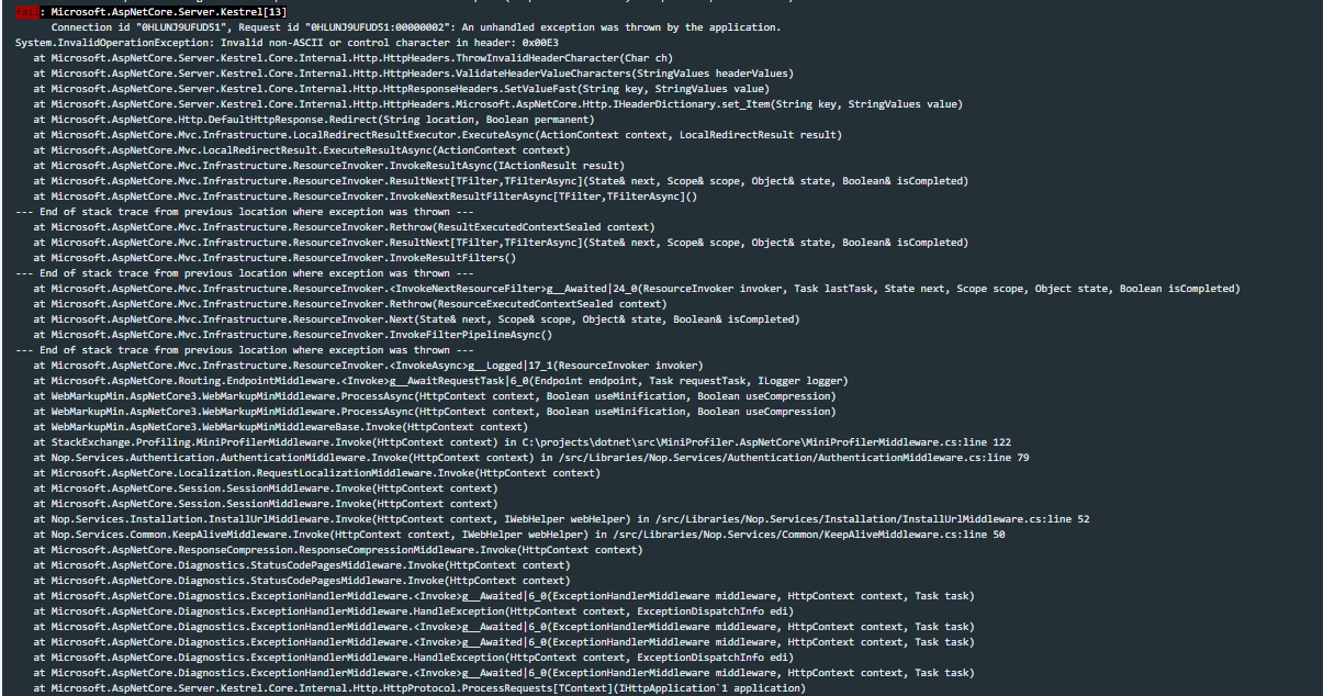 Getting Error Invalid Non Ascii Or Control Character · Issue 4443 · Nopsolutionsnopcommerce 