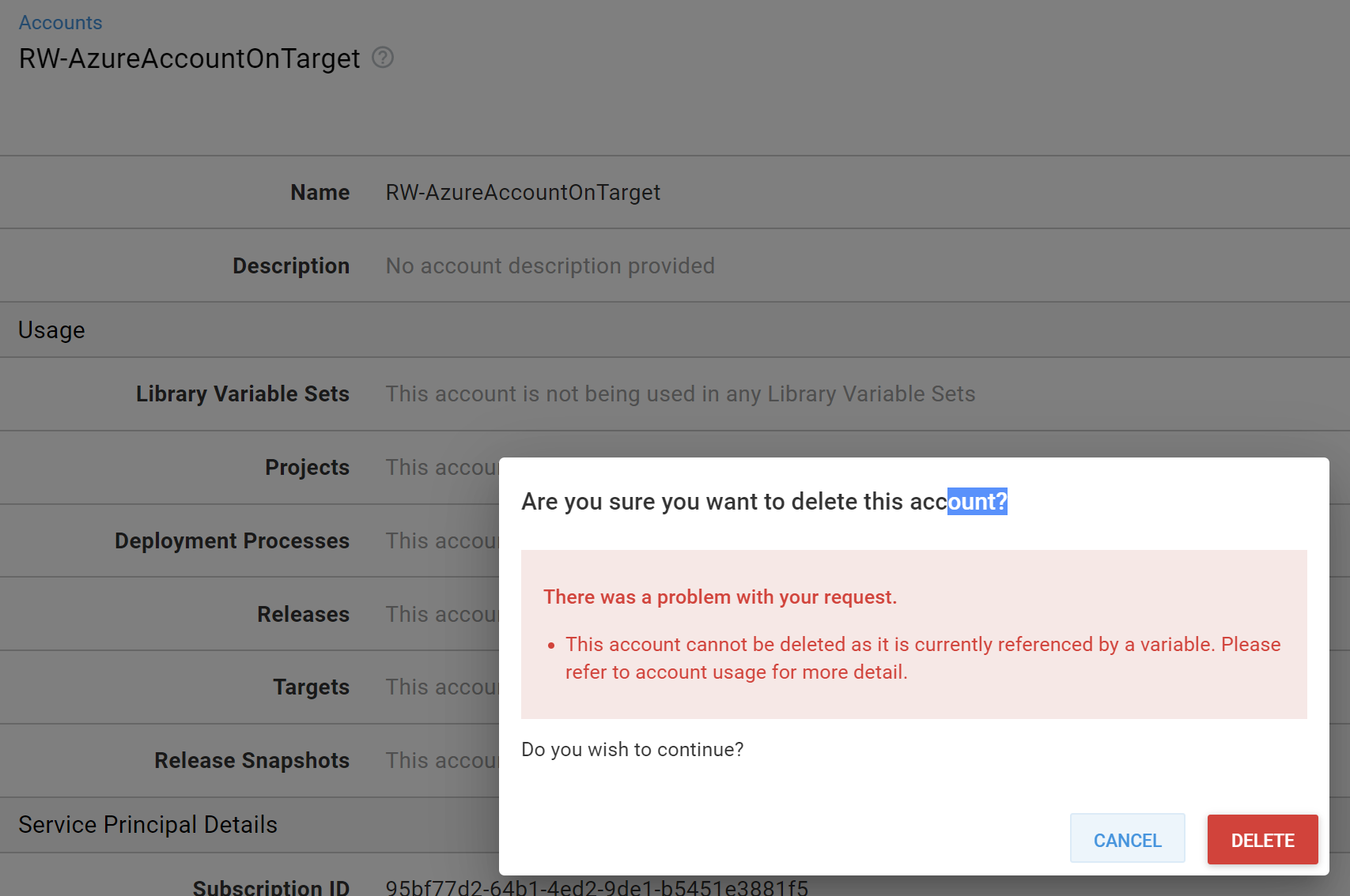 Accounts referenced by targets used in a deployment manifest are not shown in account usage ...