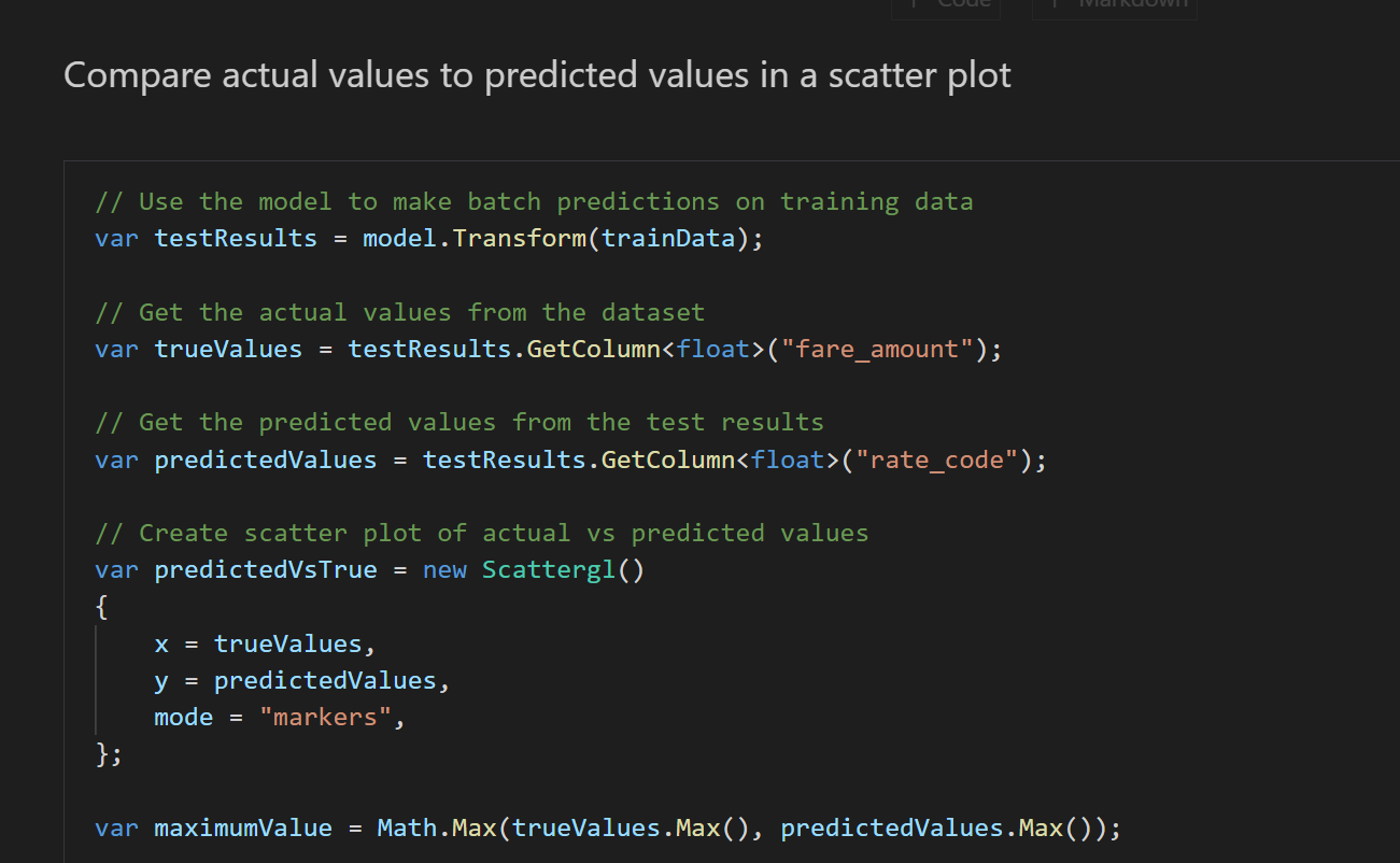 Notebook regression - Compare actual values to predicted values in a ...