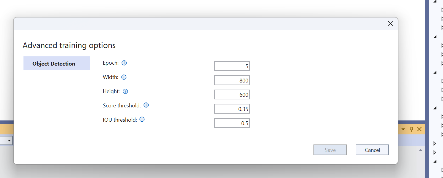 Object detection-Local: The line spacing is inconsistently on the "Advanced training options ...