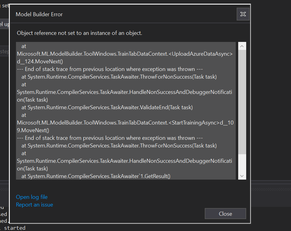 Azure Training Fails On Uploading Dataset · Issue 927 · Dotnetmachinelearning Modelbuilder