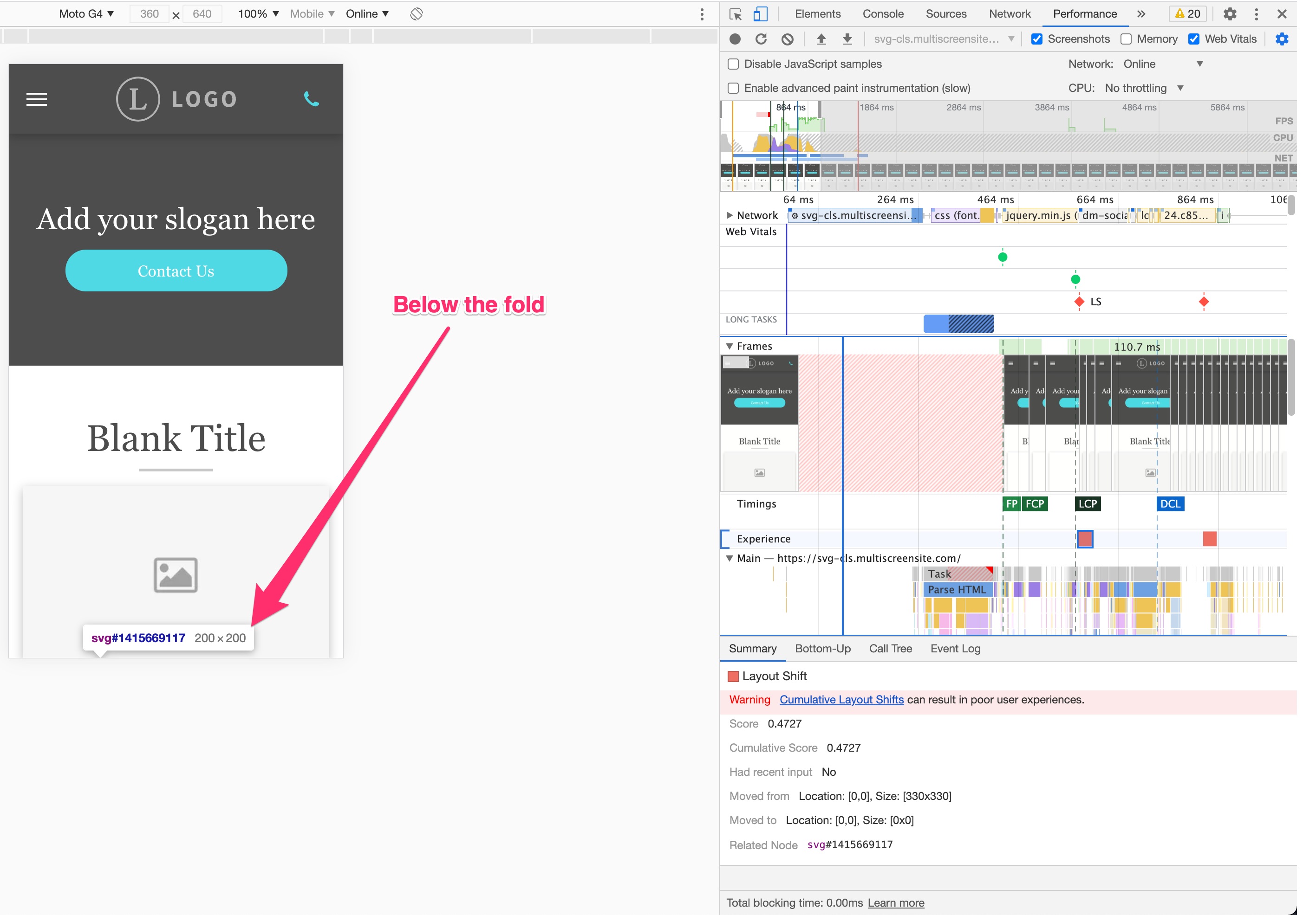 SVG elements below the fold affect CLS when running from dev tools ...