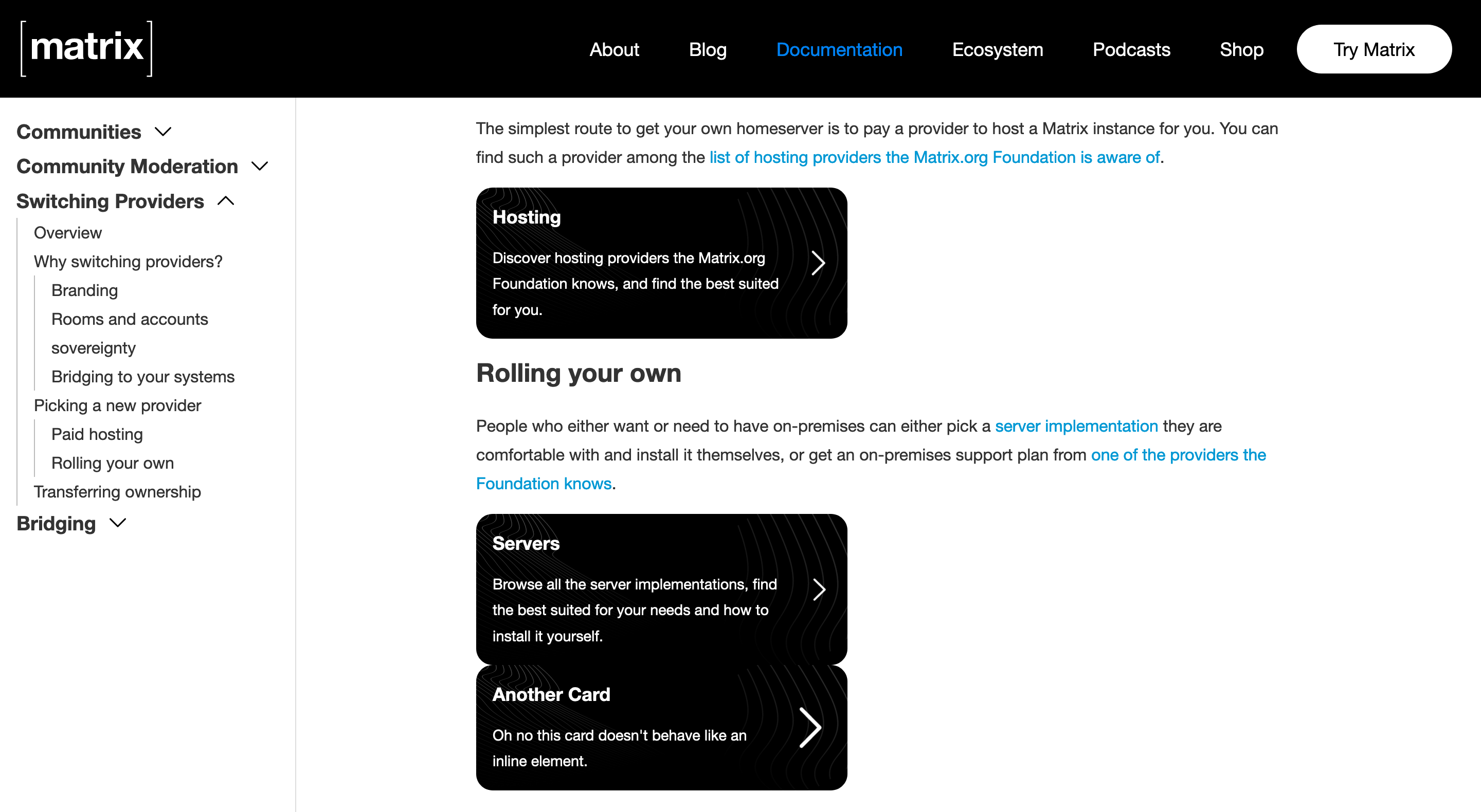 Page cards don't behave like inline elements · Issue #1640 · matrix-org/matrix.org · GitHub