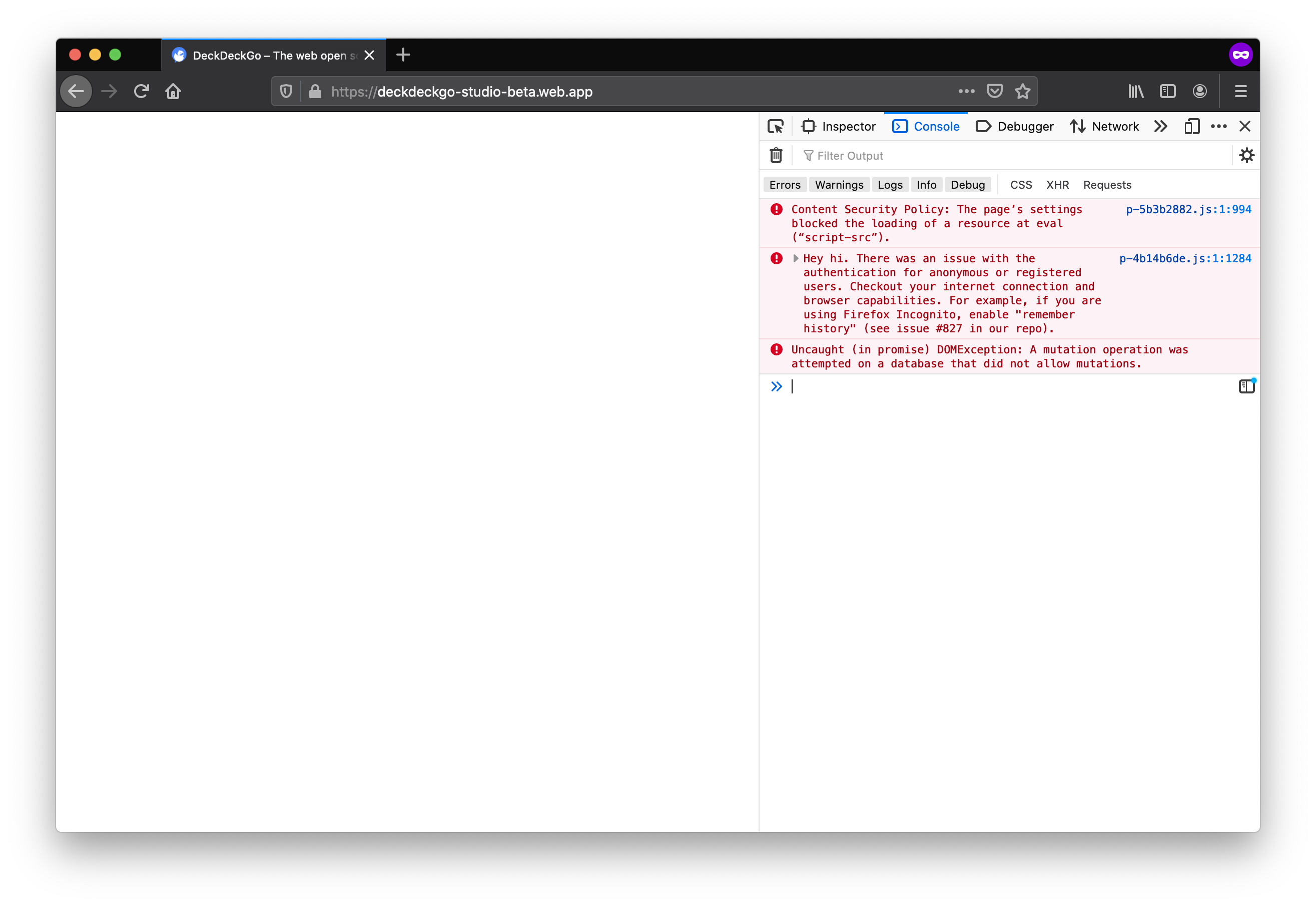Cannot use DeckDeckGo in Firefox Private Window · Issue #827 · deckgo/deckdeckgo · GitHub