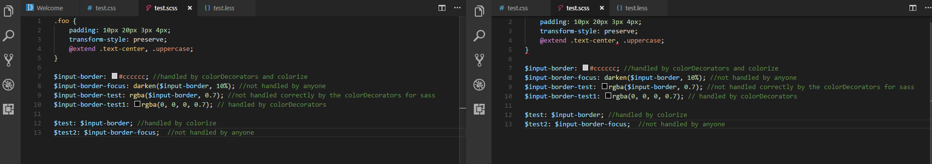 [scss] wrong color decorators on colors with variables · Issue #34446 · microsoft/vscode · GitHub