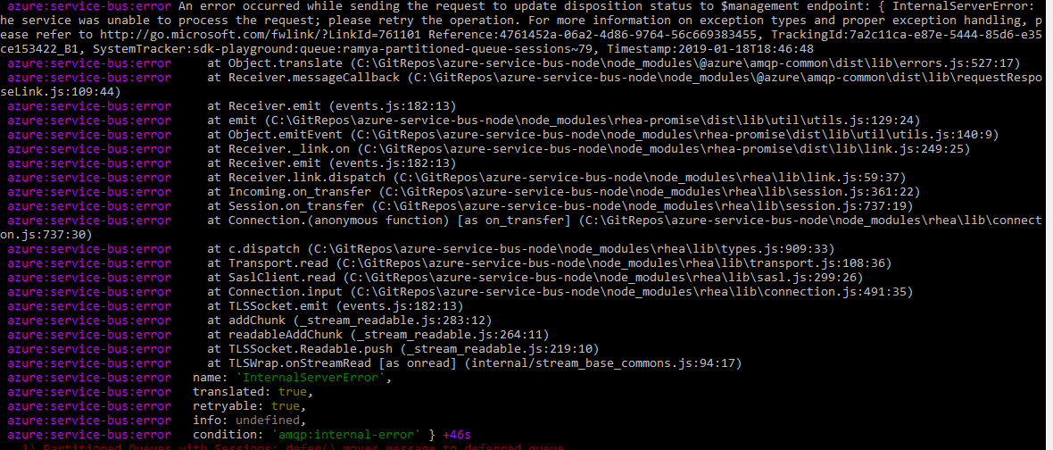 Error when settling a deferred message in a session enabled queue/topic · Issue #212 · Azure ...