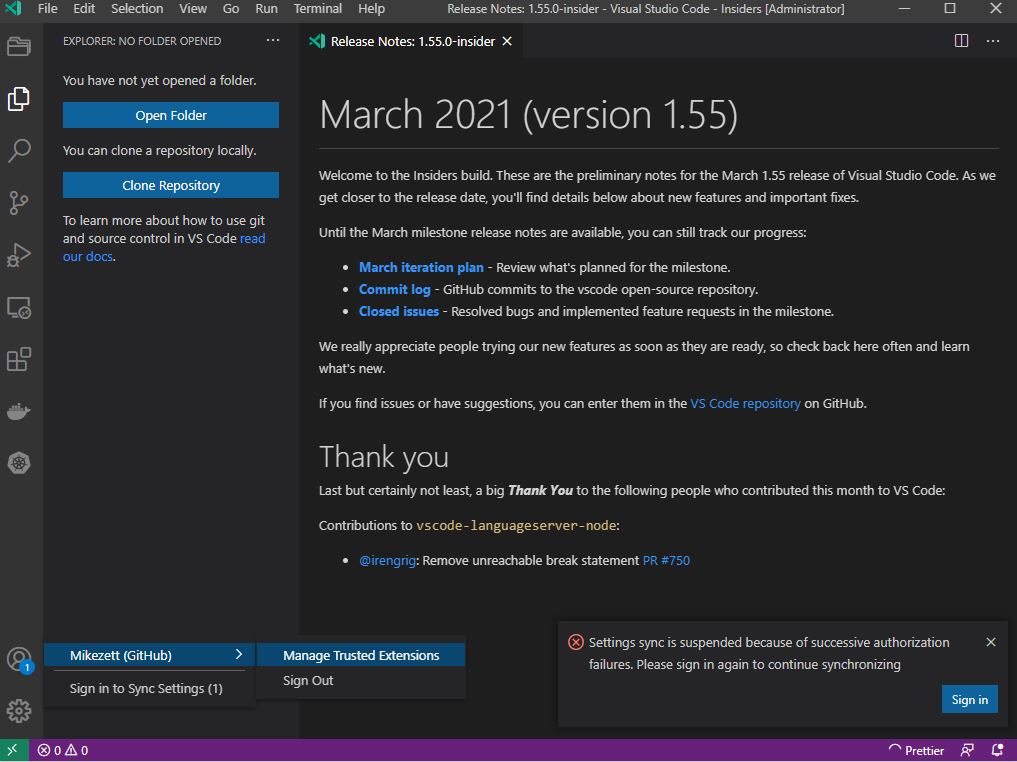 Manually providing PAT to GitHub auth not working · Issue #118675 · microsoft/vscode · GitHub