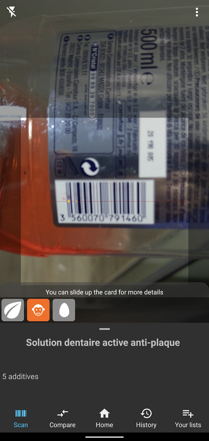 The additives are stuck to the left of the scan card for Open Beauty ...