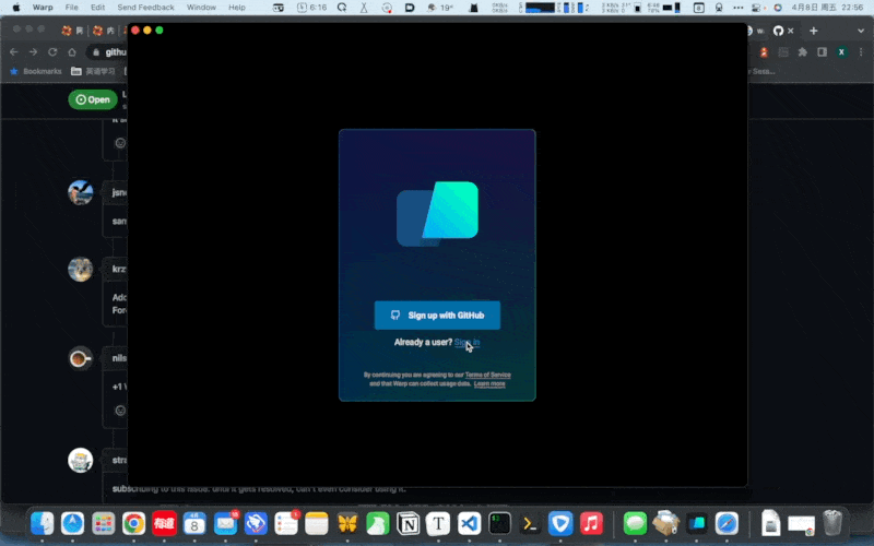 app does not response after login with Github · Issue #972 · warpdotdev/Warp · GitHub