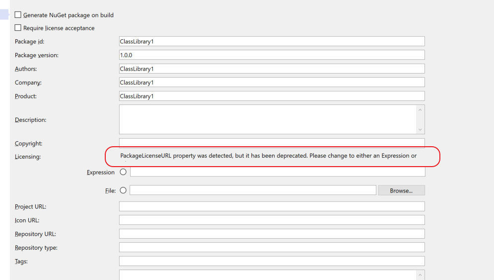 PackageLicenseUrl warning message gets clipped in project's package properties · Issue #4904 ...