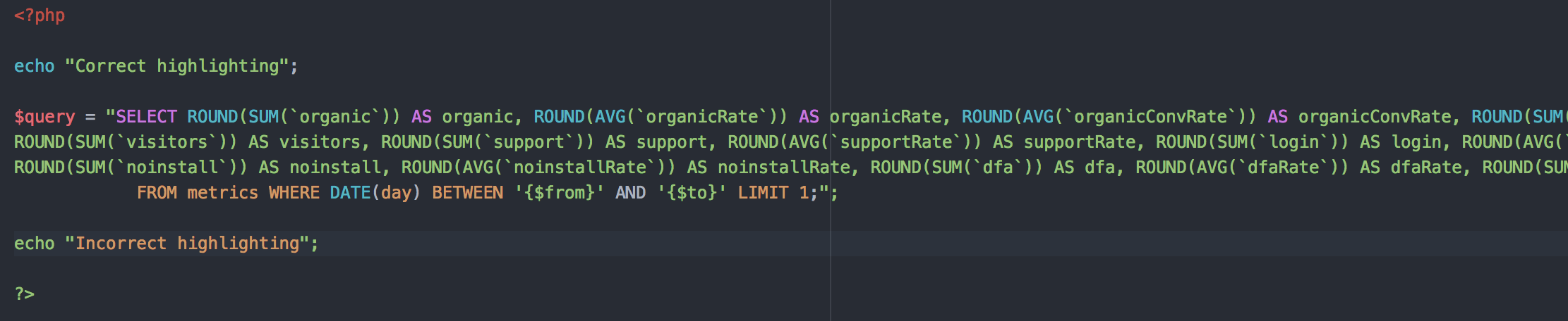 Syntax Highlighting breaks after long lines of code · Issue #17185 · atom/atom · GitHub