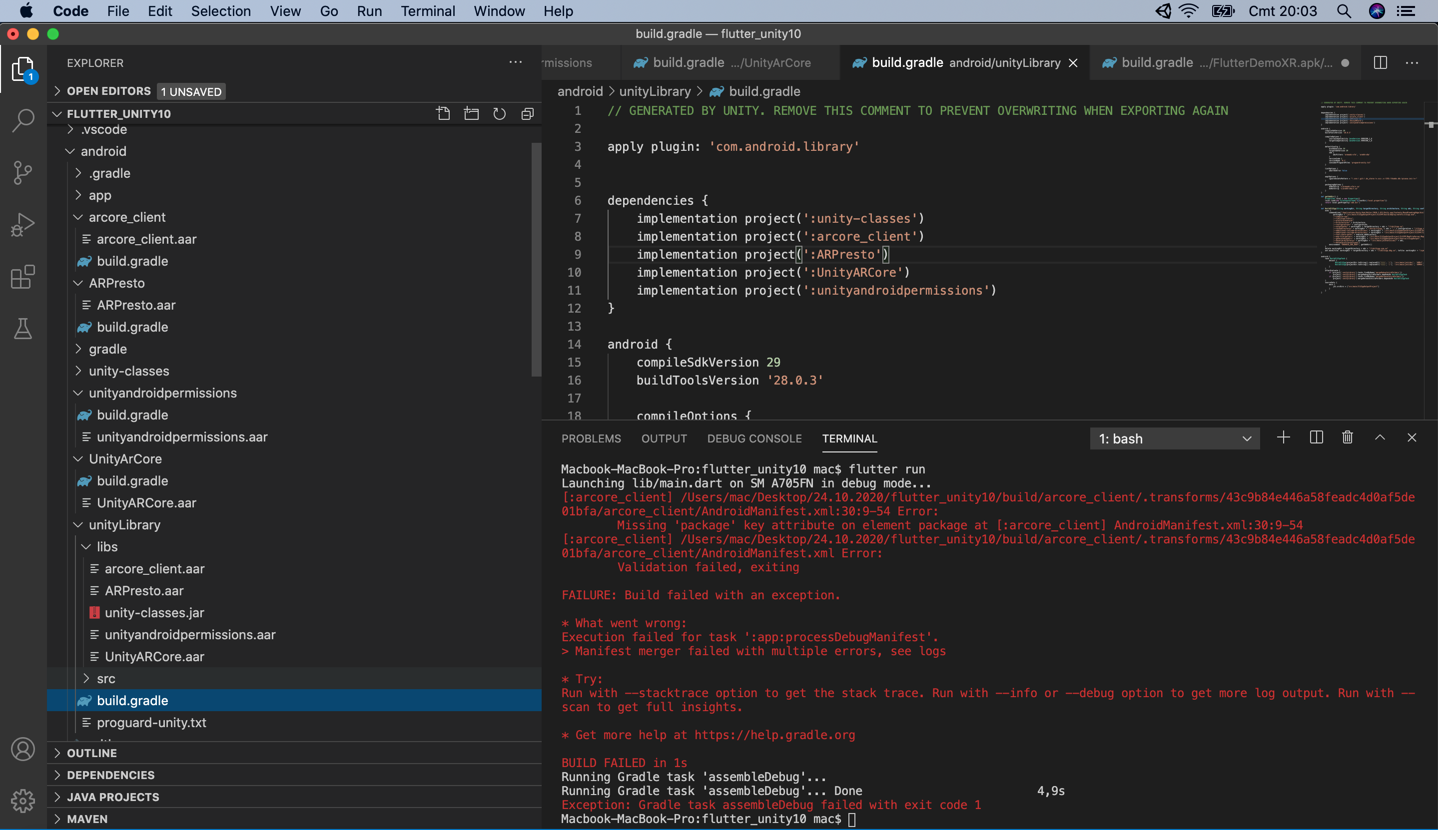 :arcore_client Missing Package Error · Issue #233 · juicycleff/flutter-unity-view-widget · GitHub