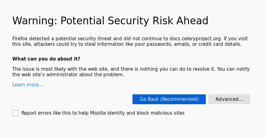 HTTPS broken on documentation website (invalid common name) · Issue #5453 · celery/celery · GitHub