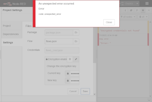Unexpected error when trying to change, create or delete key on flow_cred in project settings ...