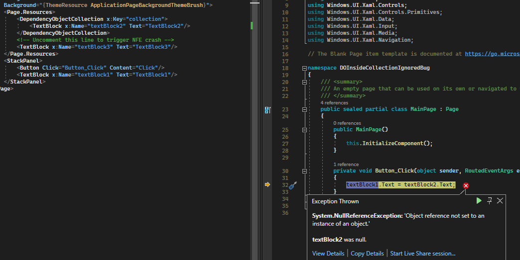 Named element inside collection in `Resources` is null when there are ...