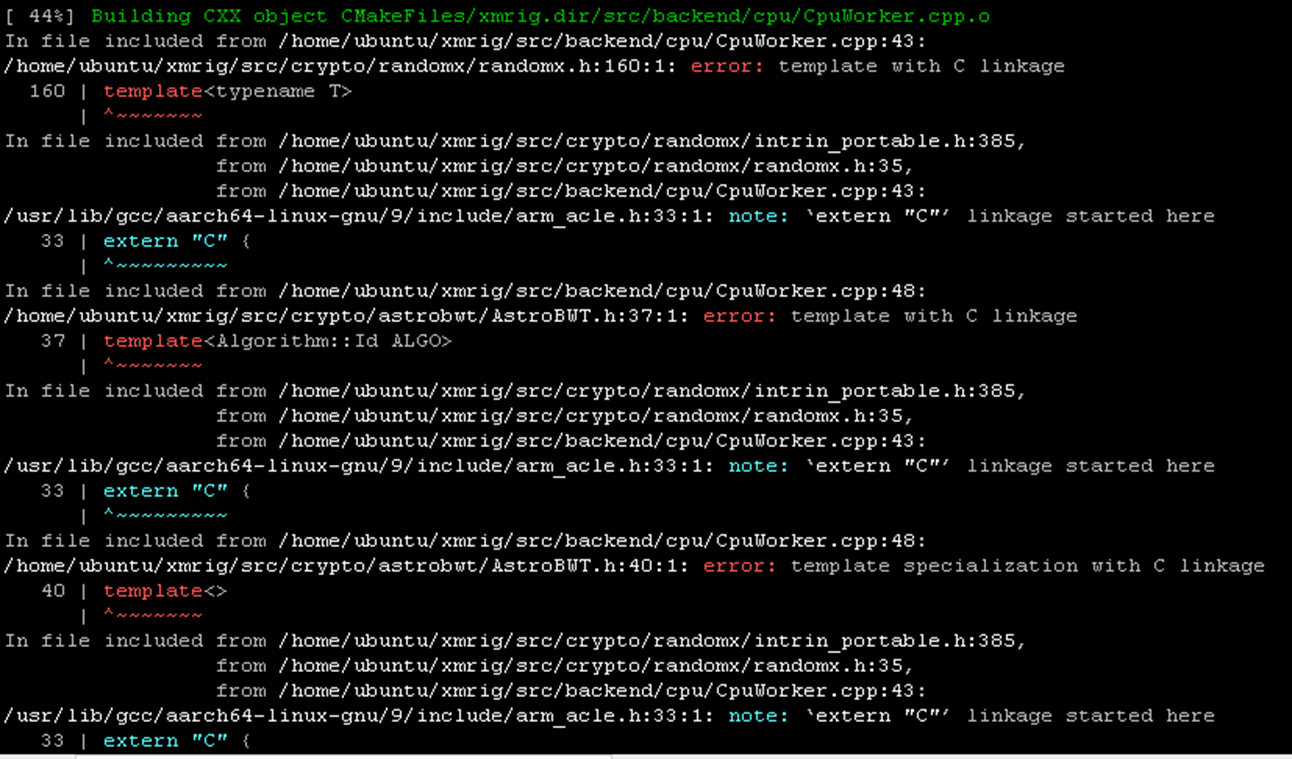 COMPILATION ERROR ARM/Neoverse-N1/aarch64 - HELP!!! · Issue #2964 · xmrig/xmrig · GitHub