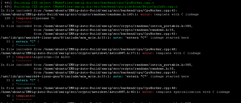 COMPILATION ERROR ARM/Neoverse-N1/aarch64 - HELP!!! · Issue #2964 · xmrig/xmrig · GitHub