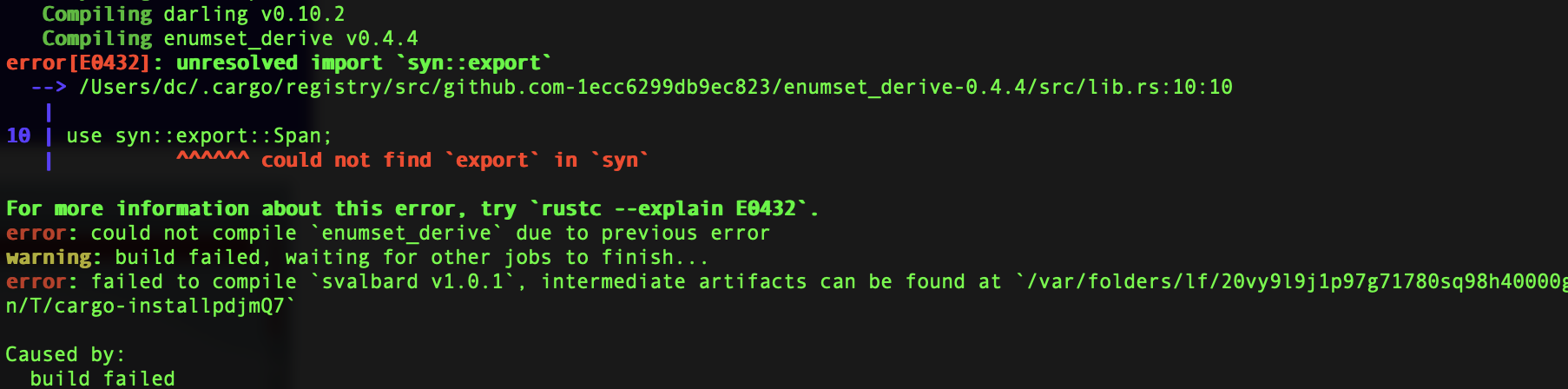 compile error during installation · Issue #42 · transmissions11/svalbard · GitHub