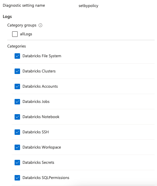 Azure Databricks - Policy to deploy diagnostic settings for Databricks ...