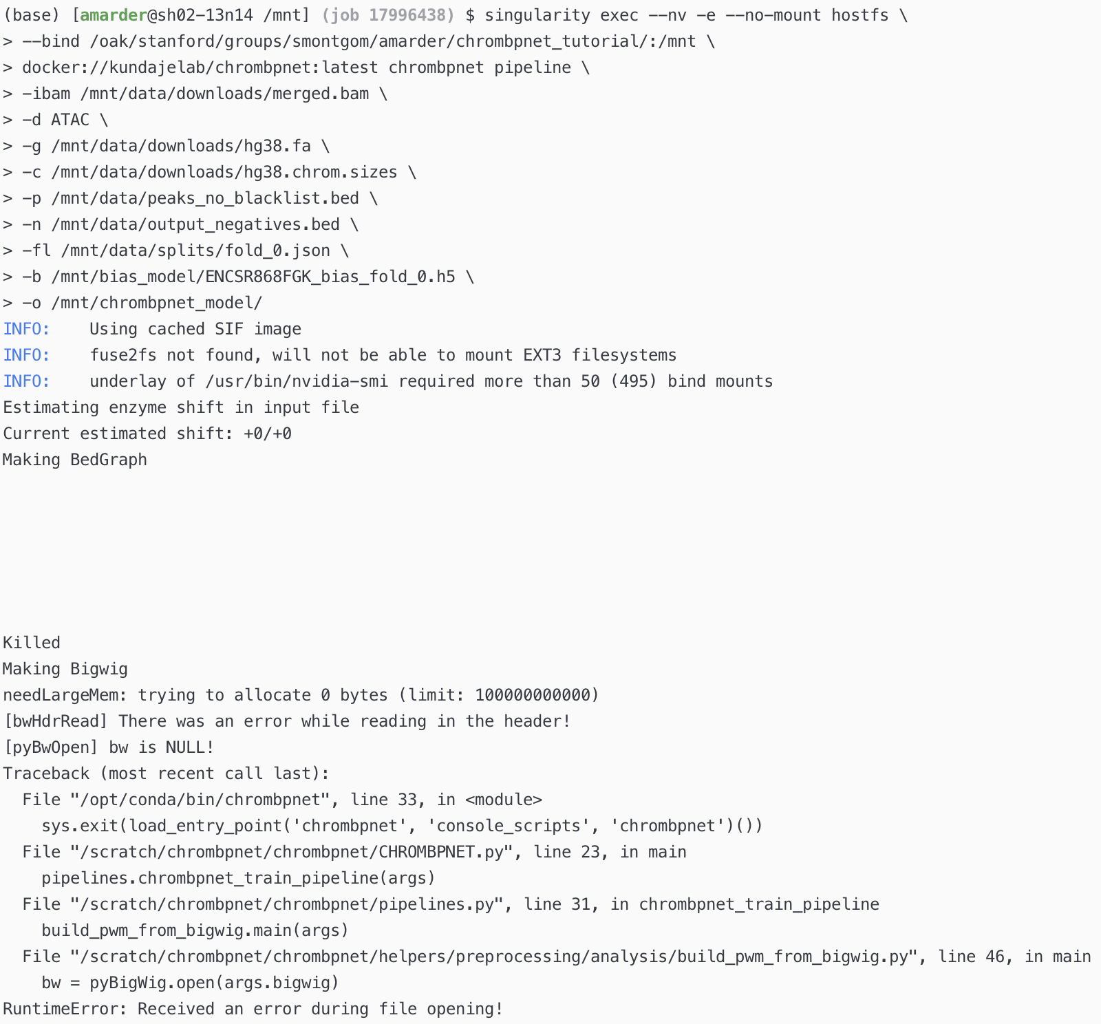 Two errors prevent training a ChromBPNet model · Issue #104 · kundajelab/chrombpnet · GitHub
