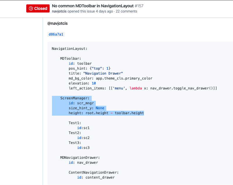 Navigation drawer and search bar overlapping issue · Issue #163 · kivymd/KivyMD · GitHub