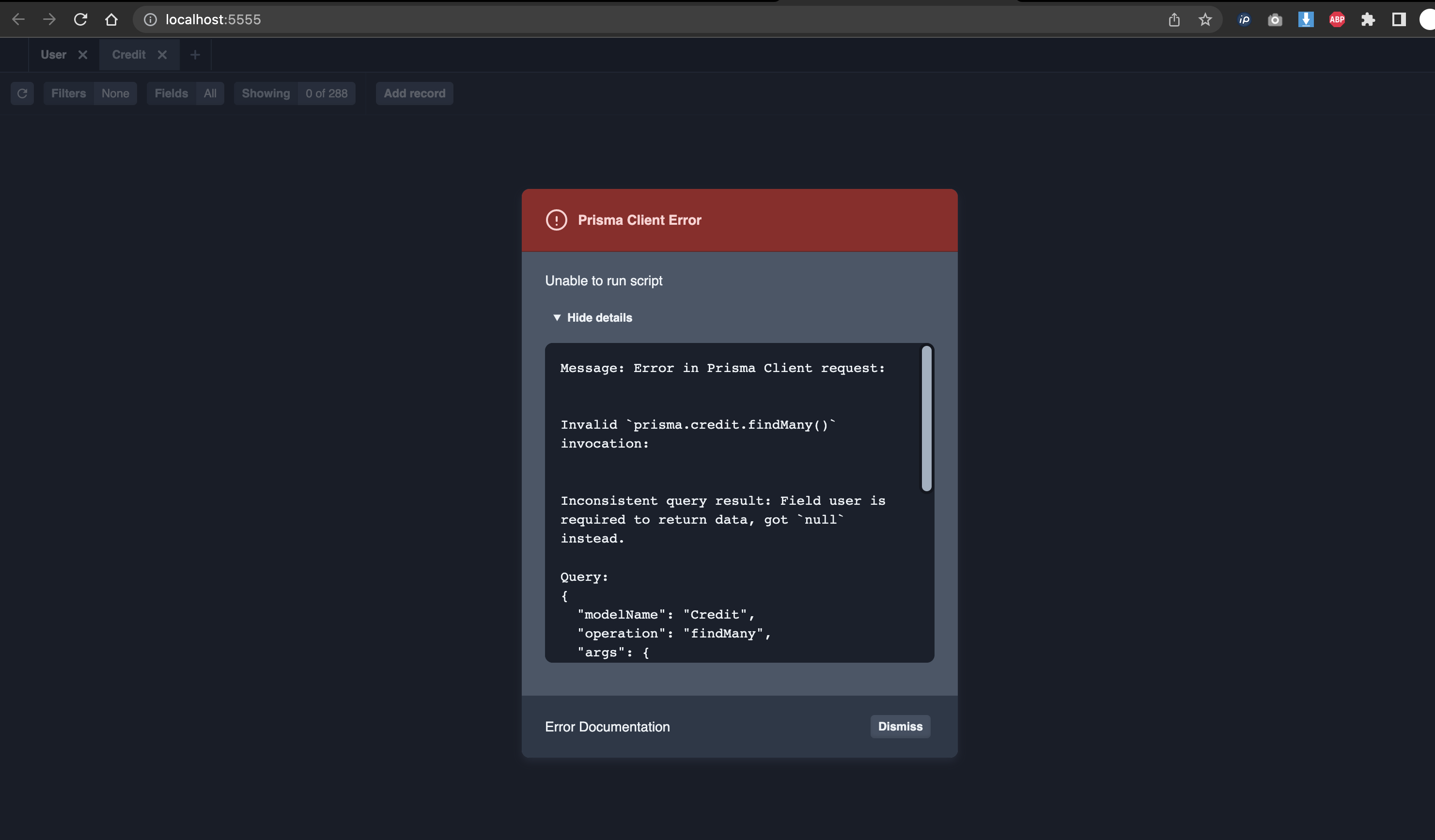 Inconsistent query result: Field {field name} is required to return data, got `null` instead ...