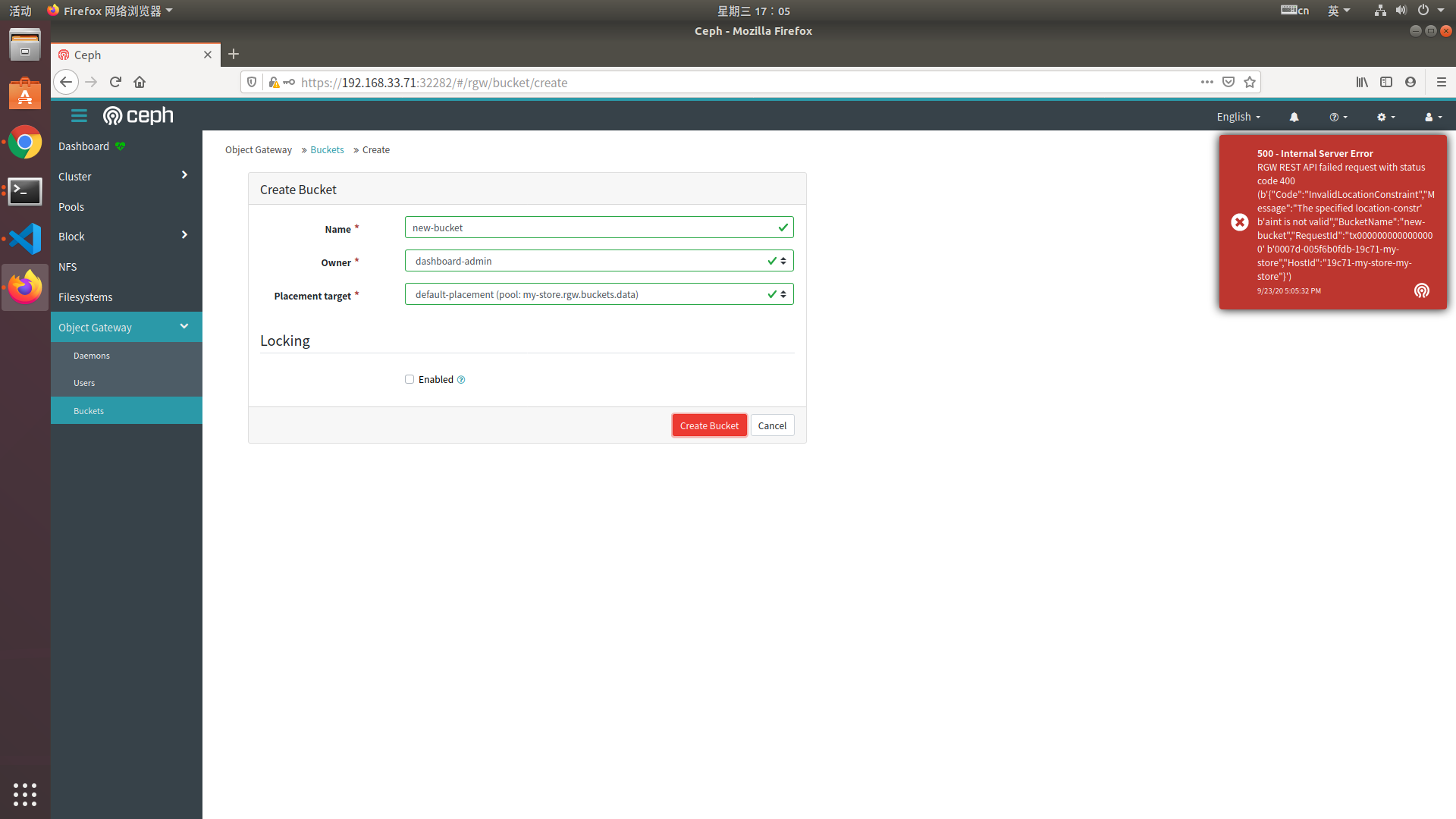 Dashboard - cannot create bucket - InvalidLocationConstraint · Issue ...