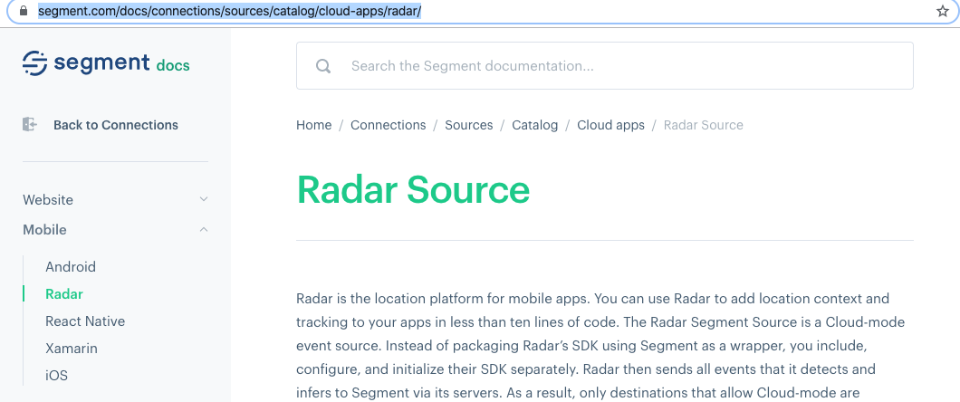 Radar is showing as a mobile library source · Issue #391 · segmentio/segment-docs · GitHub