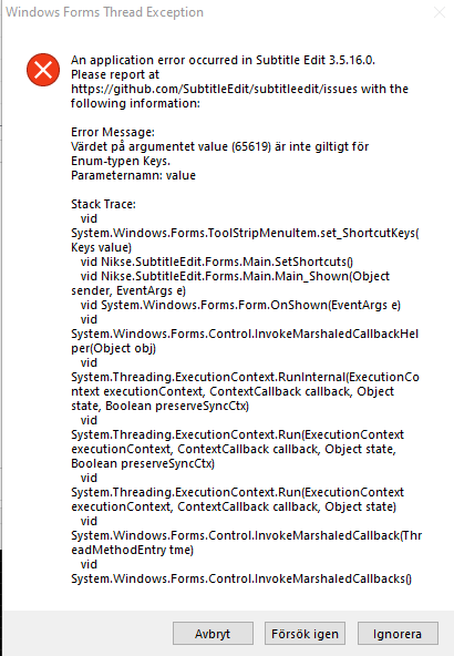 Windows forms thread exception 65619 · Issue #4271 · SubtitleEdit/subtitleedit · GitHub
