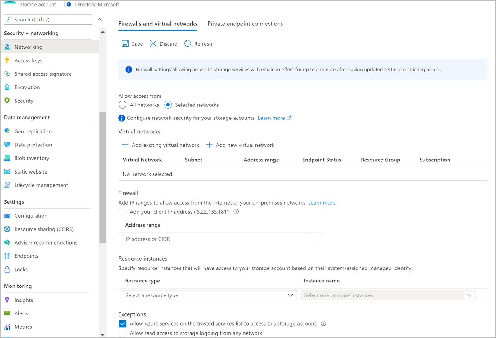 Setting up firewall on storage account level is not relevant. · Issue ...