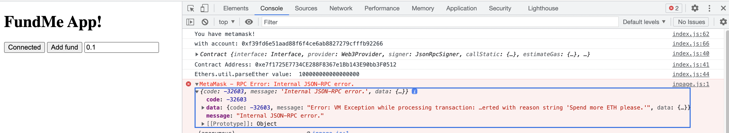 Lesson 8: Still asking to spend more ETH even if I'm attempting to add 1 ETH to the fund ...