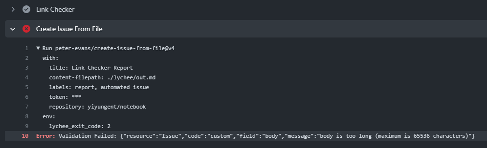 body is too long (maximum is 65536 characters) · Issue #1049 · peter-evans/create-issue-from ...