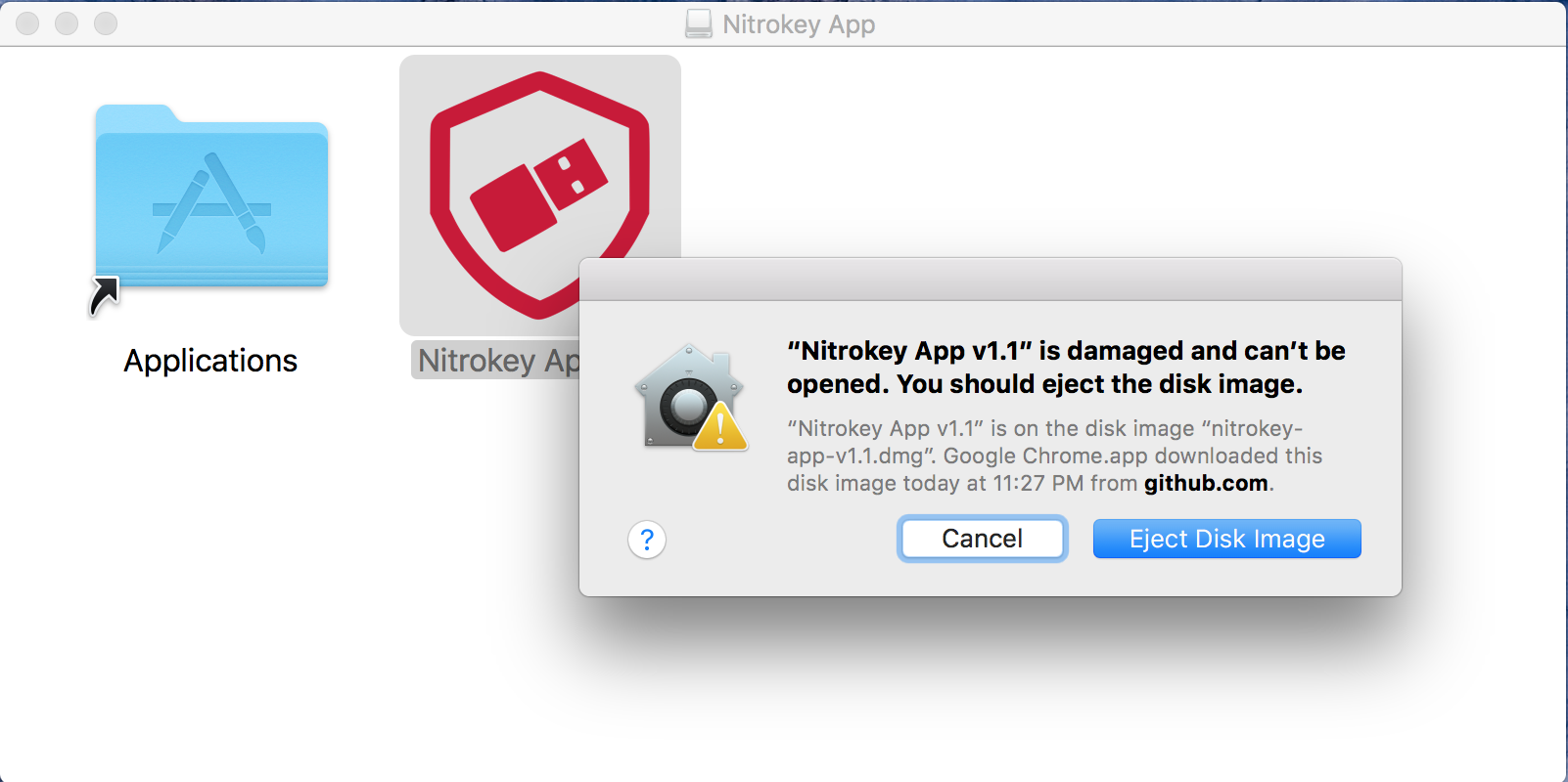 “Nitrokey App v1.1” is damaged - Improperly signed/built · Issue #255 · Nitrokey/nitrokey-app ...