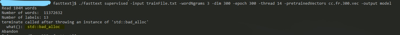 supervised with pretrained vectors fails with std::bad_alloc · Issue #792 · facebookresearch ...
