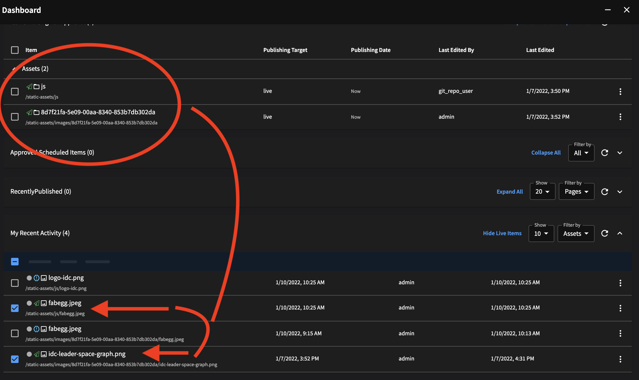 [studio-ui] Dashboard for Items Waiting for Approval shows folders for assets rather than the ...