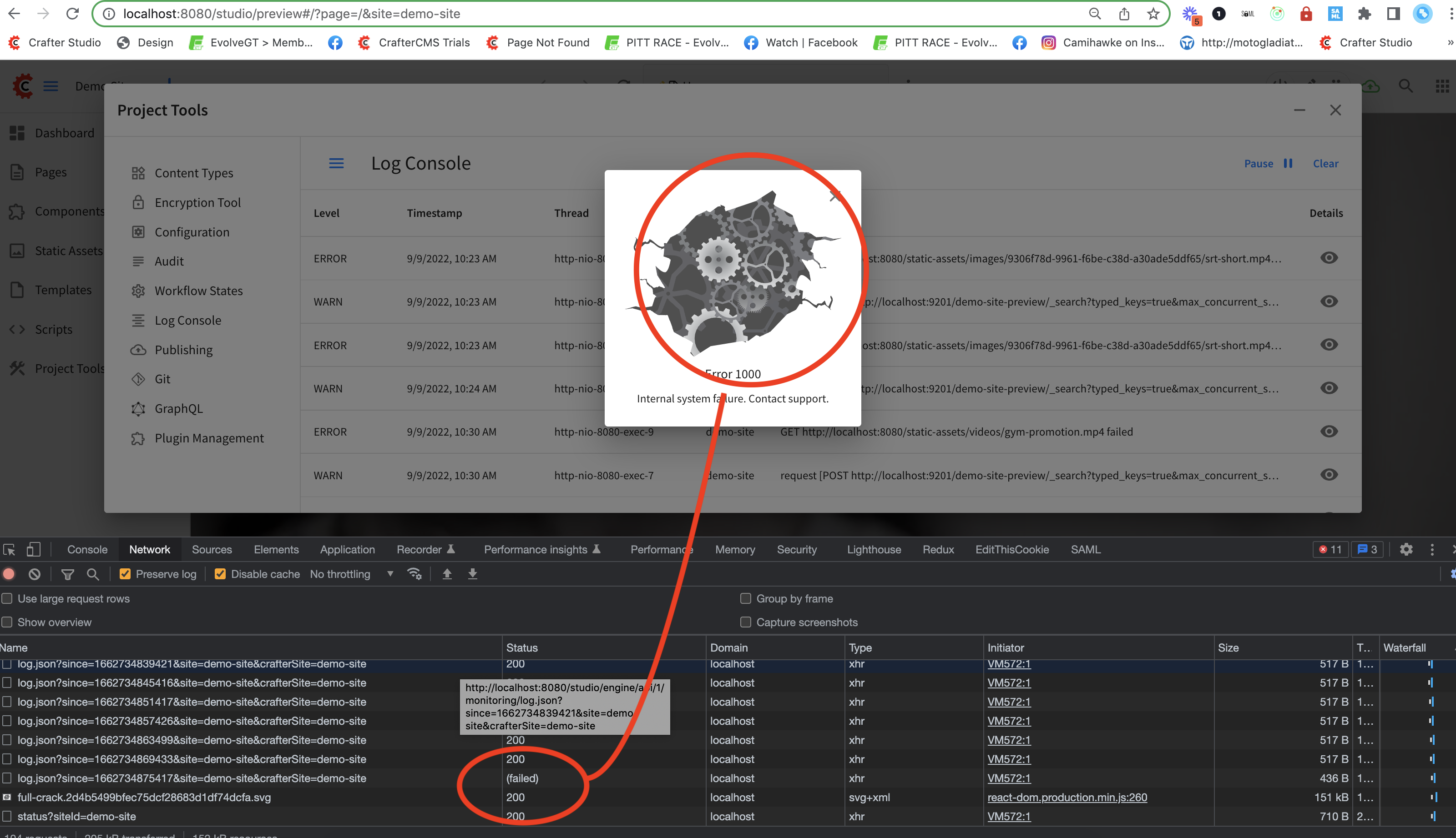 [studio] Log console throws error 1000 after a wait period · Issue #5779 · craftercms/craftercms ...