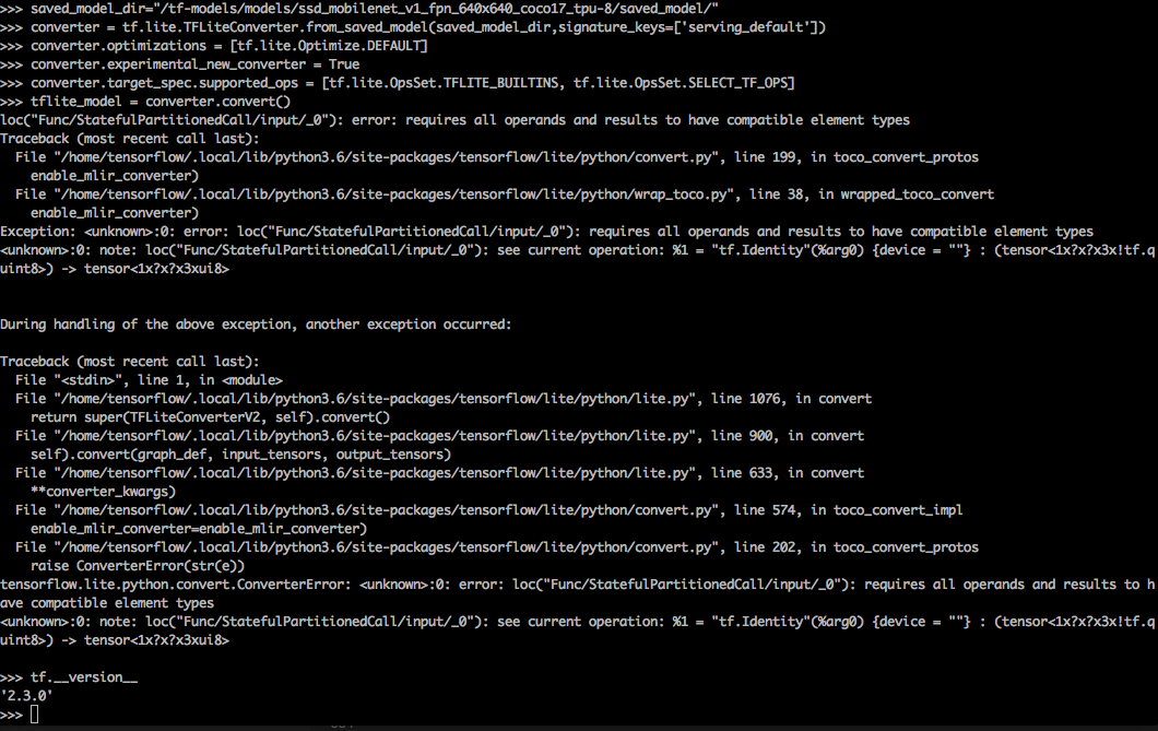 TFLiteConverter: ConvertError: loc("Func/StatefulPartitionedCall/input/_0"): requires all ...