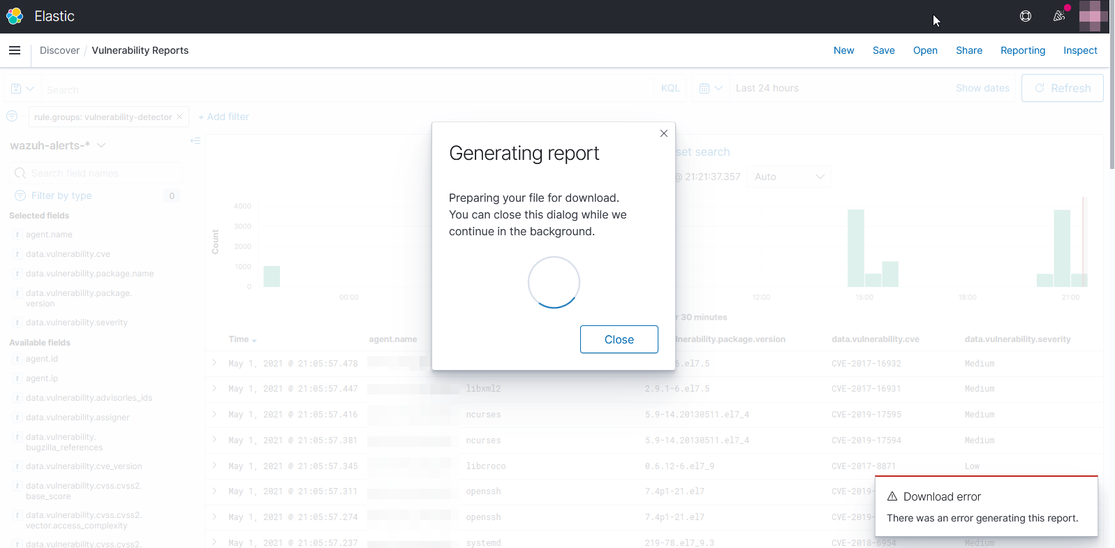 Error exporting CSV report in Discover · Issue #3205 · wazuh/wazuh-dashboard-plugins · GitHub