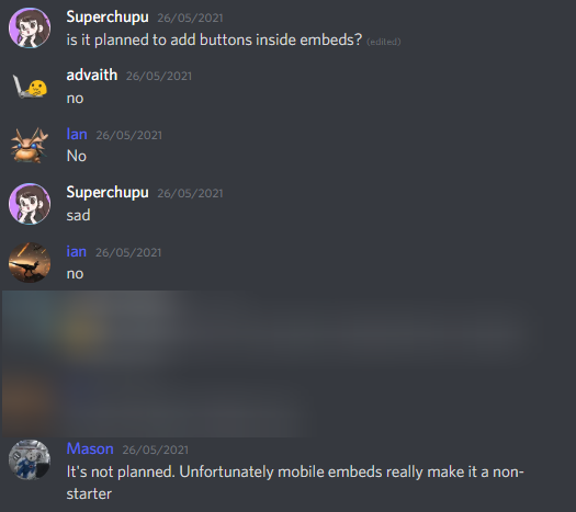 Allow button interactions to be inside of embeds. · Issue #3061 · discord/discord-api-docs · GitHub