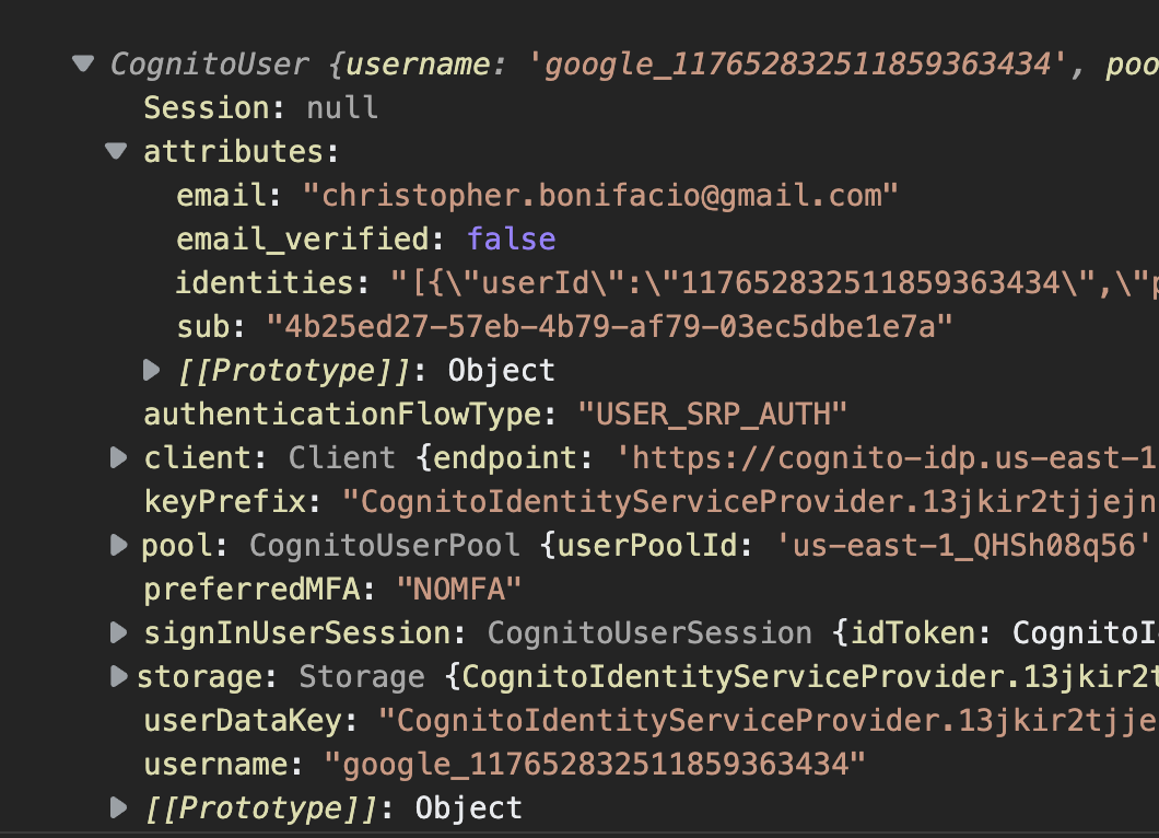Getting user attributes from currentAuthenticatedUser() function when ...