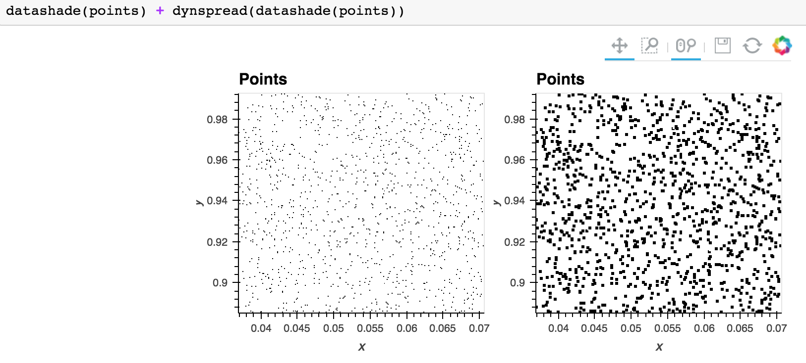 "Compare dynspread effect" in docs doesn't work · Issue #484 · holoviz/datashader · GitHub