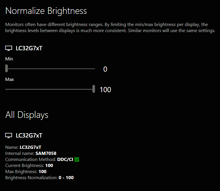 Samsung Odyssey G7 being detected correct but sliders not doing ...