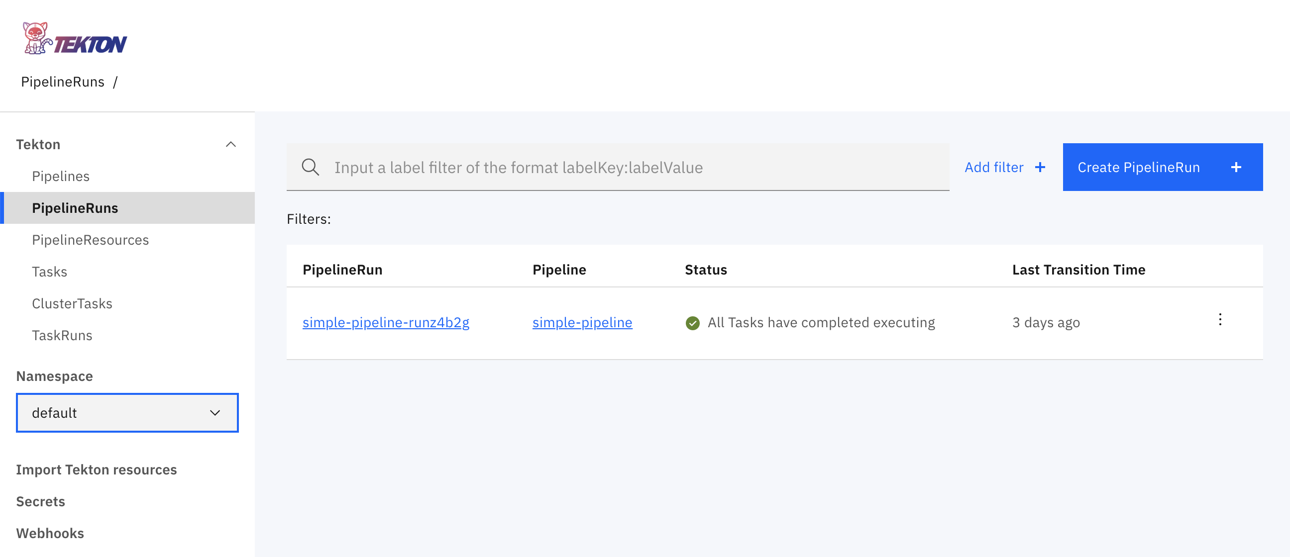 Keep namespace column when namespace is selected from the dropdown · Issue #717 · tektoncd ...
