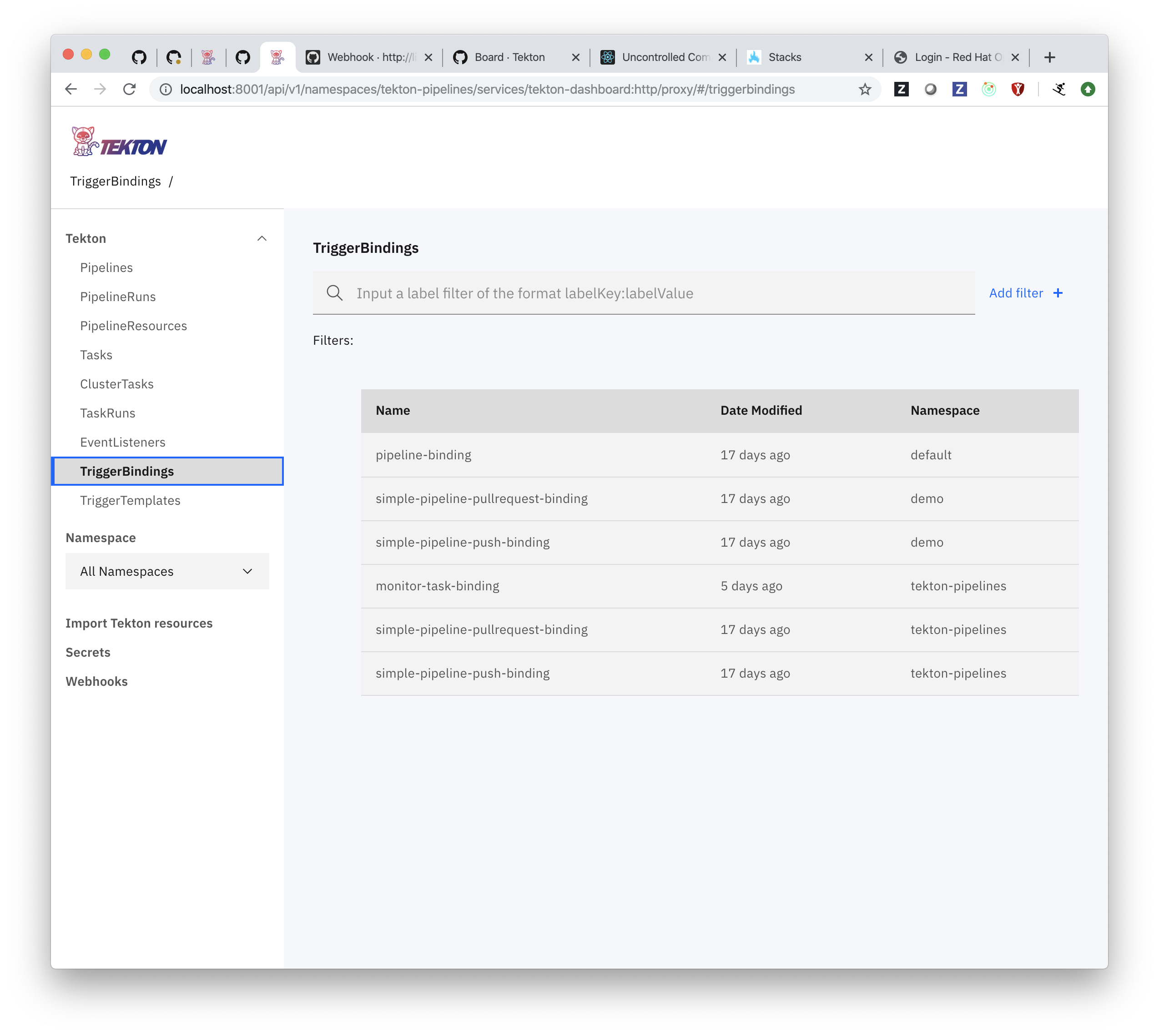Triggers resource tables have different style than other Dashboard tables · Issue #772 ...