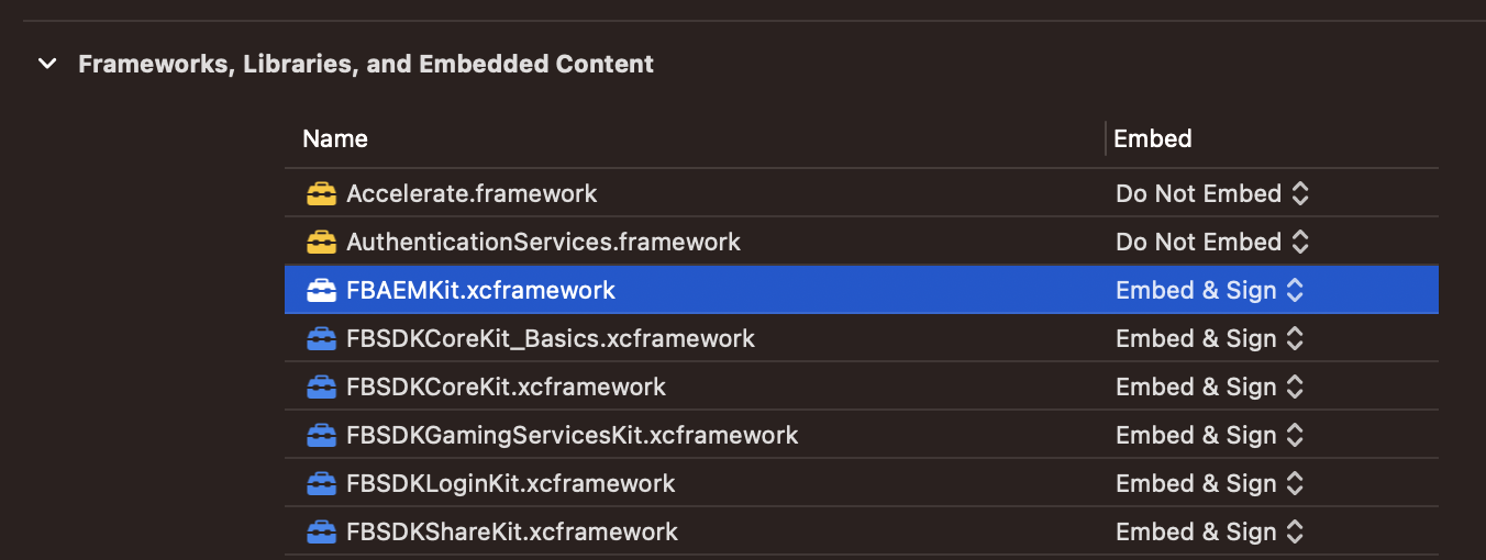 Library not loaded: @rpath/FBAEMKit.framework/FBAEMKit · Issue #659 · facebook/facebook-sdk-for ...